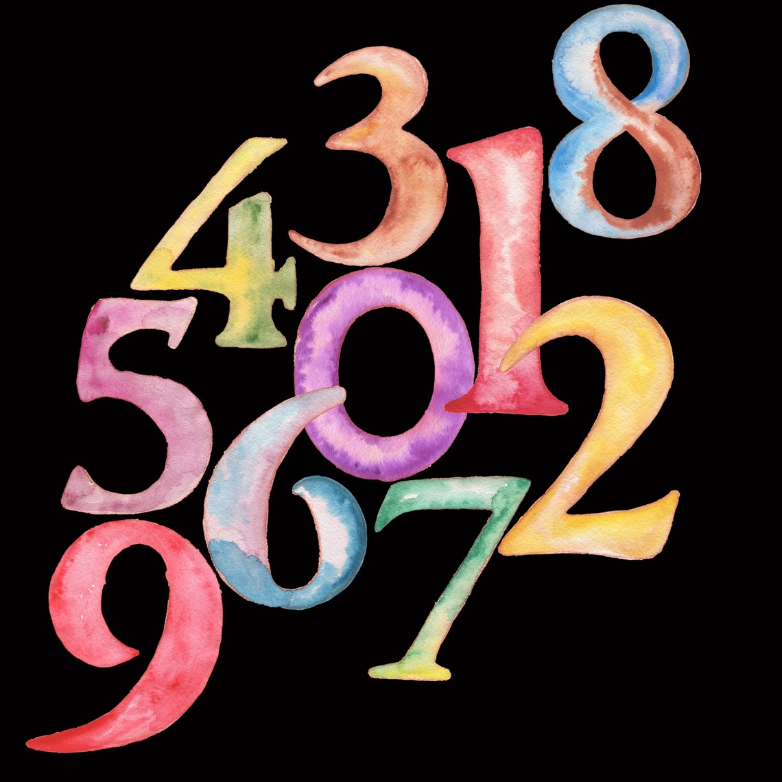 Watercolor Numbers Clipart, Rainbow Numbers, Colorful Illustrations ...
