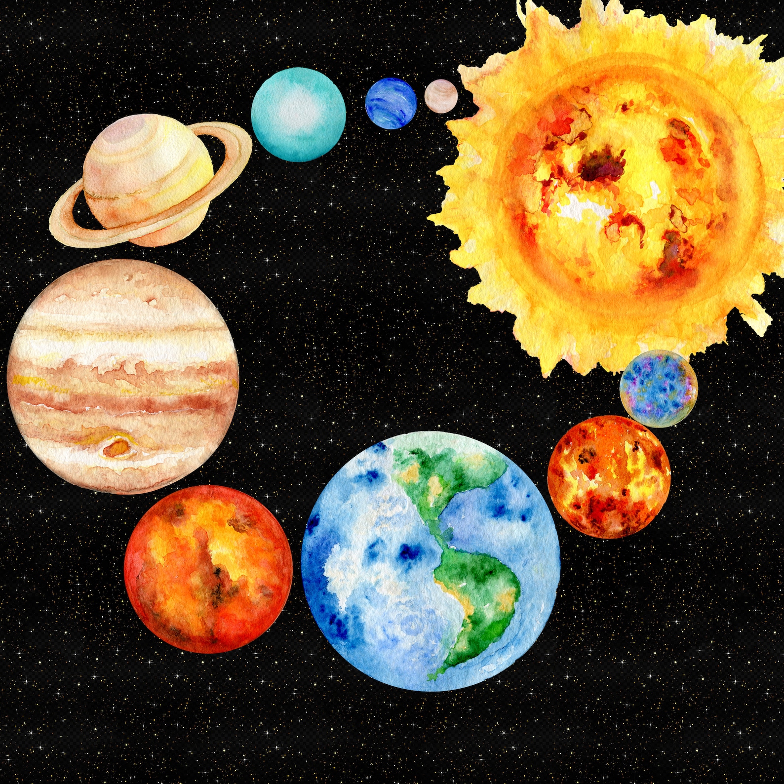 Watercolor Solar System Clipart PNG Watercolor Space Art - Etsy