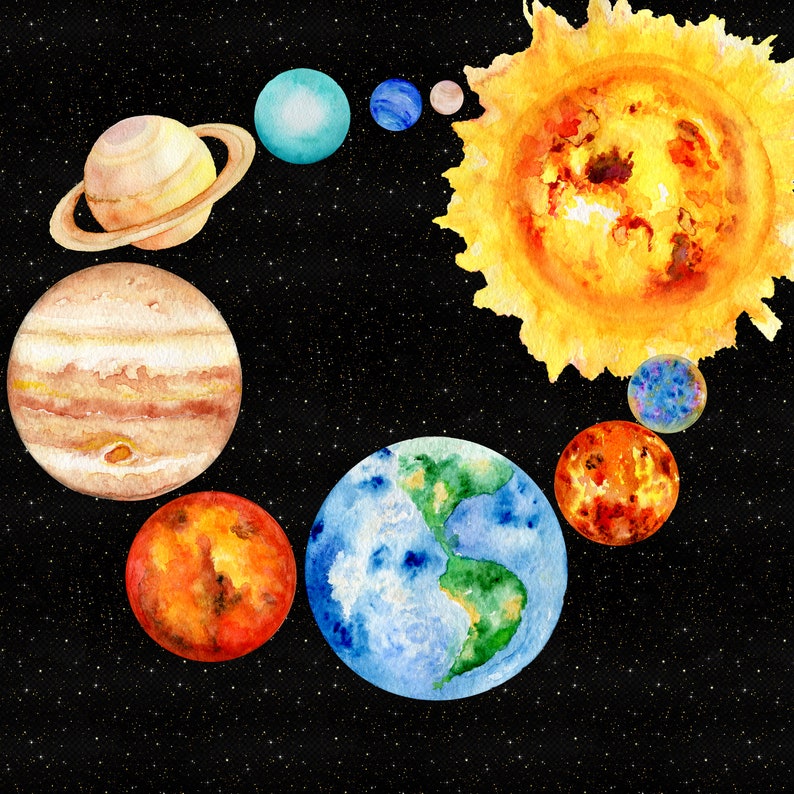 Watercolor Solar System Clipart PNG Watercolor Space Art - Etsy