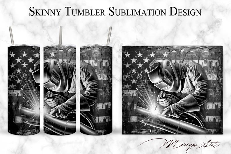 Welder Tumbler Wrap PNG 20oz Skinny Tumbler Patriotic US Flag Welder's ...