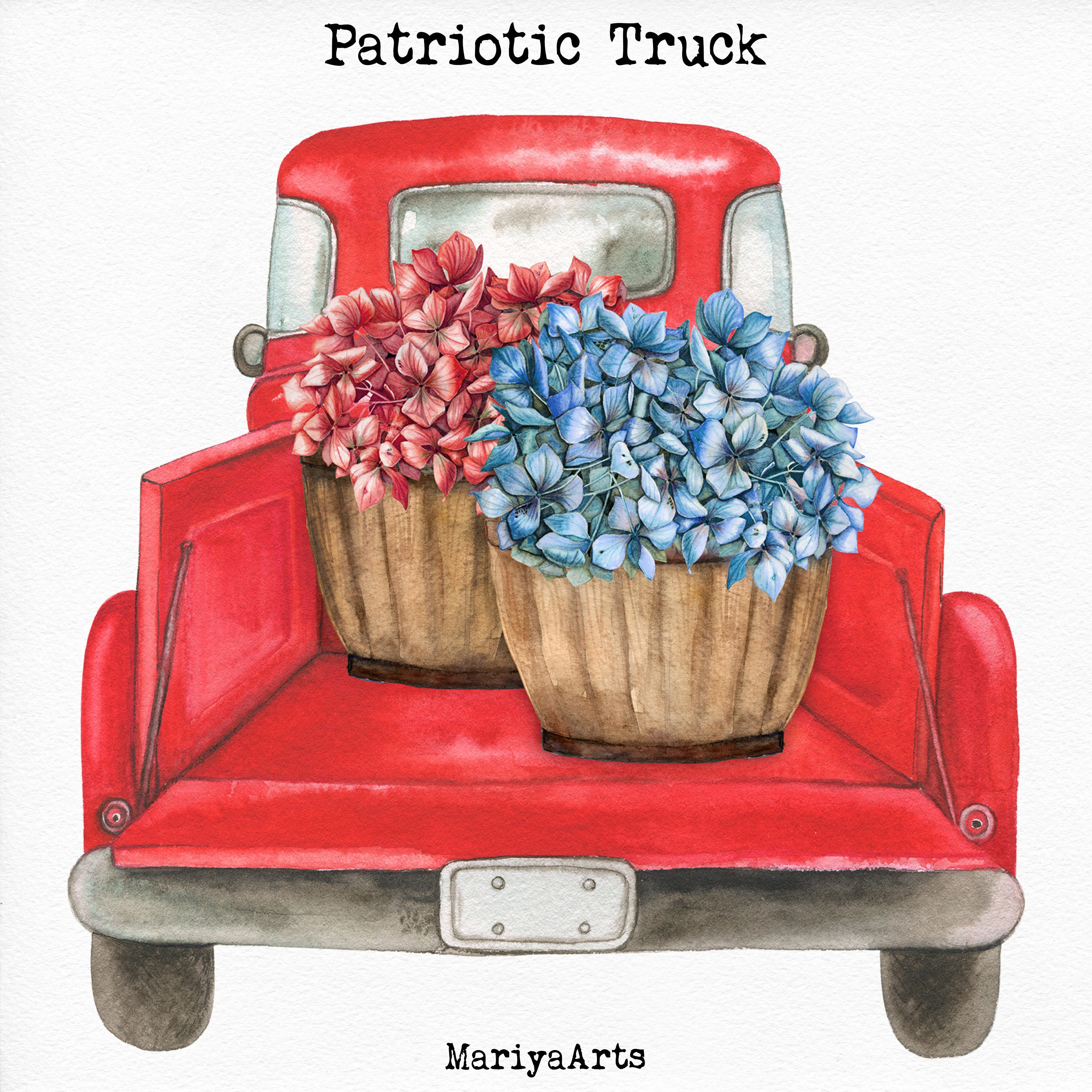 Patriotic Truck USA Flag Day American Flag Clipart, Watercolor, 4th ...