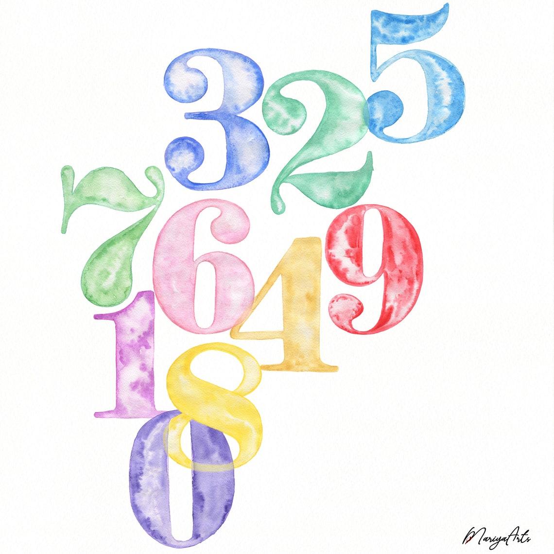 Watercolor Numbers Clipart, Numbers Clip Art Digital Download, Rainbow ...