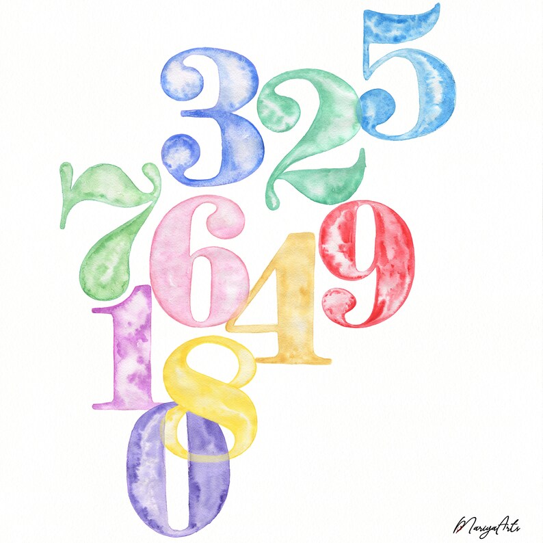 Watercolor Numbers Clipart, Numbers Clip Art Digital Download, Rainbow ...