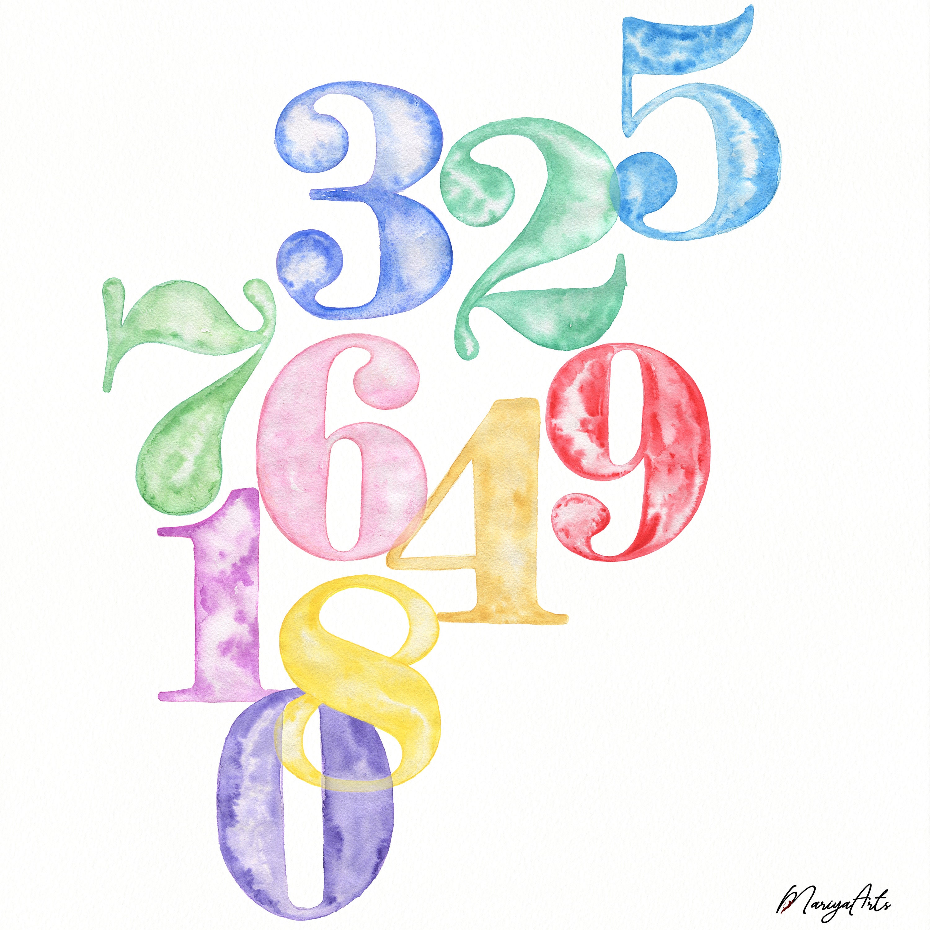 Watercolor Numbers Clipart, Numbers Clip Art Digital Download, Rainbow ...