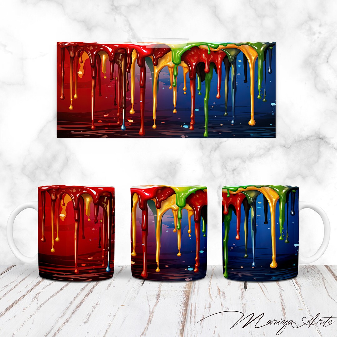 Rainbow Dripping Paint Mug Wrap 3D Rainbow Dripping Paint 15oz and 11oz ...