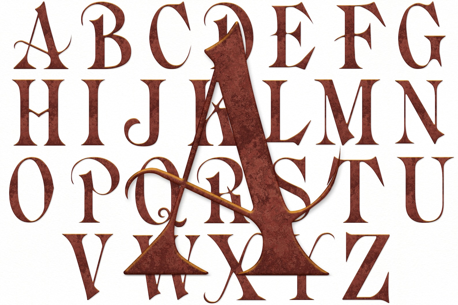 Old English Alphabet Letters and Numbers Rusty Metal Latin Alphabet A ...
