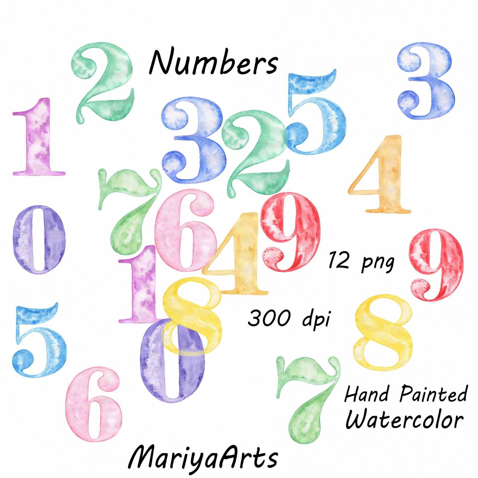 Aquarell Zahlen Clipart, Zahlen ClipArt Digital Download, Regenbogen ...