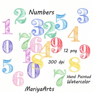 Watercolor Numbers Clipart, Numbers Clip Art Digital Download, Rainbow ...