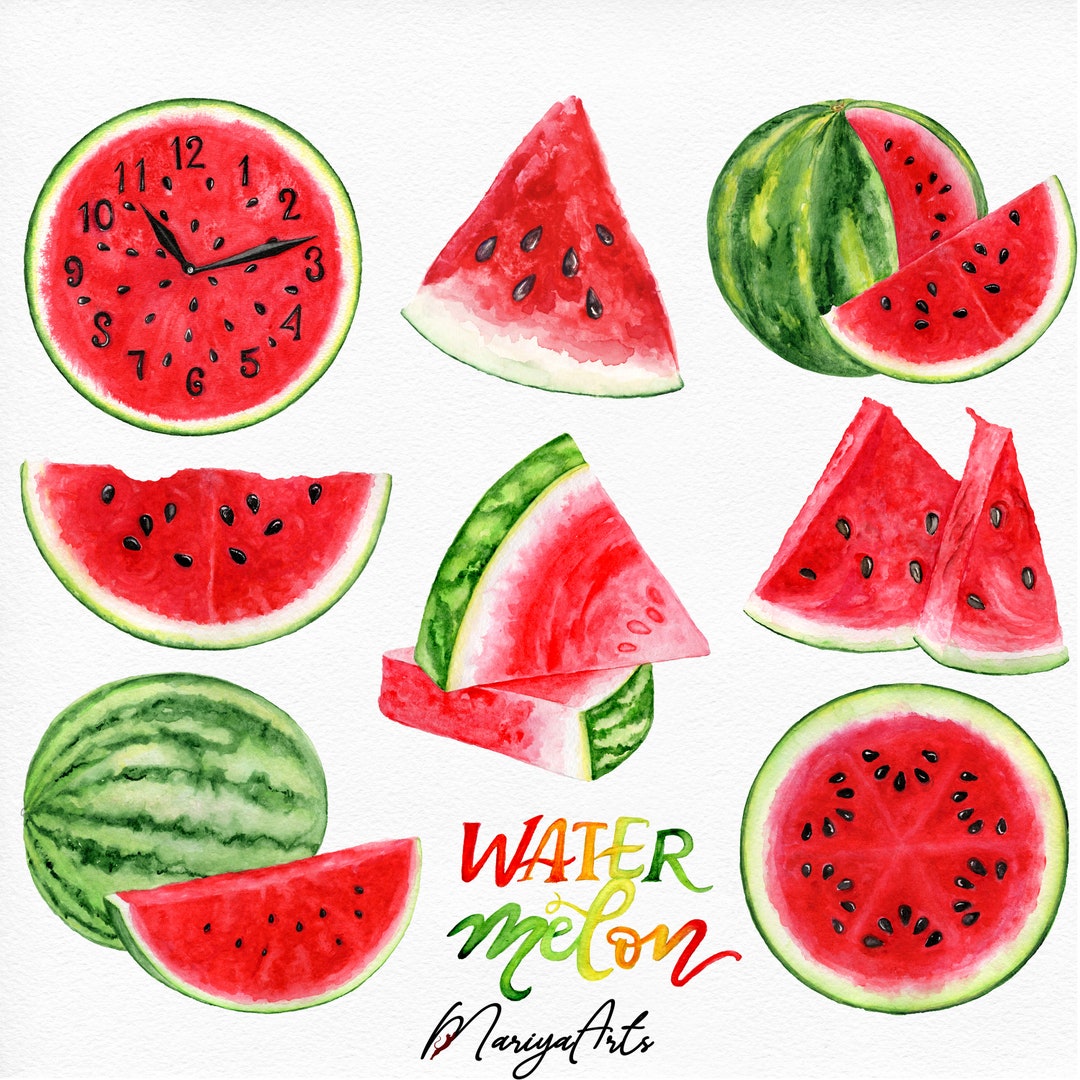 Watermelon Watercolor Clipart Watermelon Clock PNG Watercolor ...