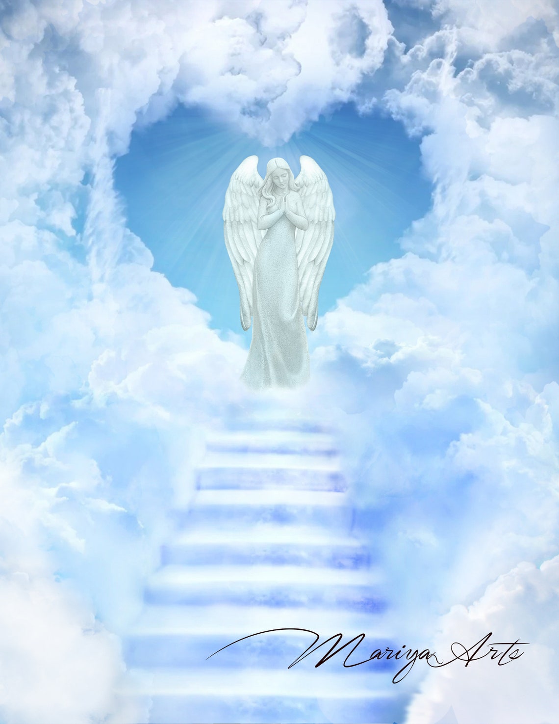 Praying Angel Stairs in Heaven Stairway to Heaven in Clouds Stairs ...