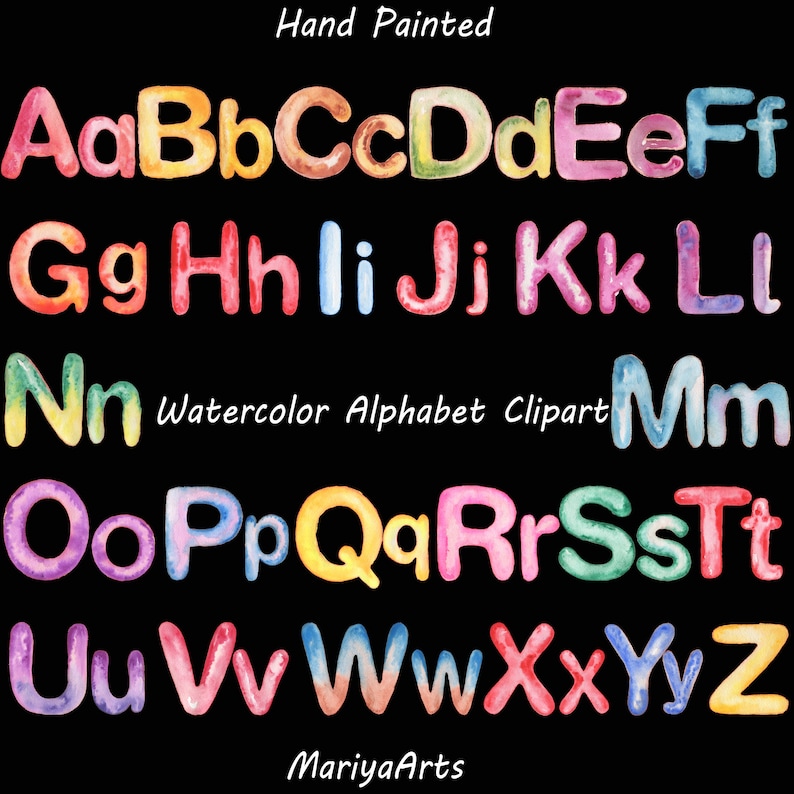 Watercolor Letters Alphabet Clipart, PNG Rainbow Colors, Colorful ...
