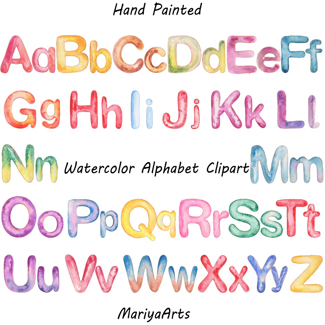 Watercolor Letters Alphabet Clipart, PNG Rainbow Colors, Colorful ...