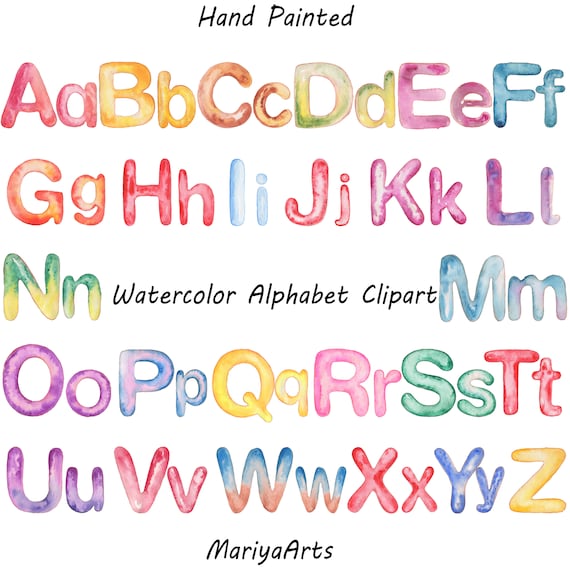 Watercolor Letters Alphabet Clipart PNG Rainbow Colors - Etsy