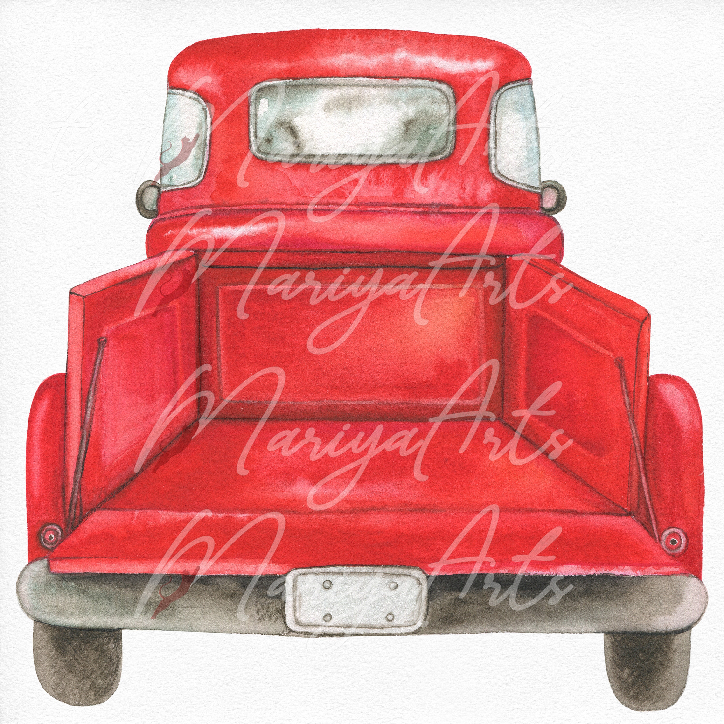 Red Truck Watercolor Clipart, Vintage, Retro Red Trucks, Farm Classic ...