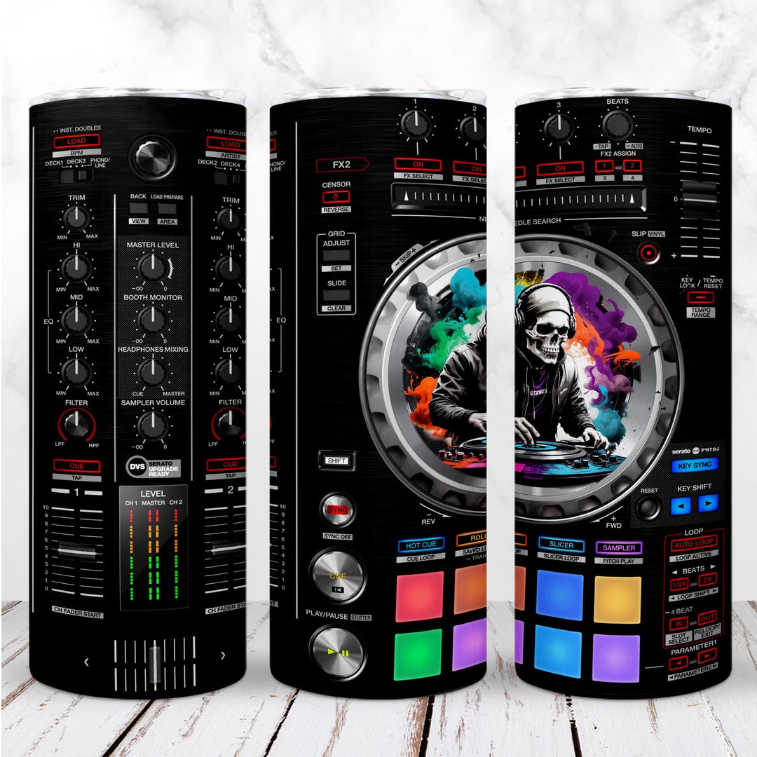 DJ Tumbler Wrap 20oz Skinny Tumbler Skull DJ Music Night Party ...