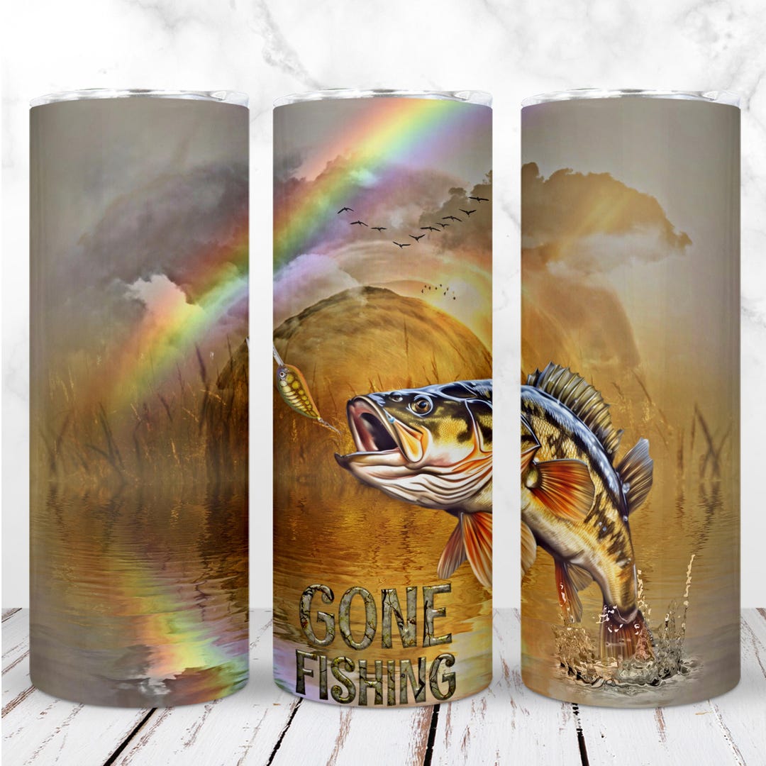 Fishing Tumbler Wrap 20oz Skinny Bass Fishing Gone Fishing Rainbow Bass ...