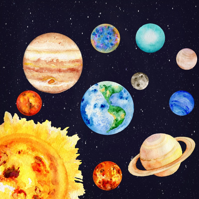 Watercolor Solar System Clipart PNG Watercolor Space Art - Etsy
