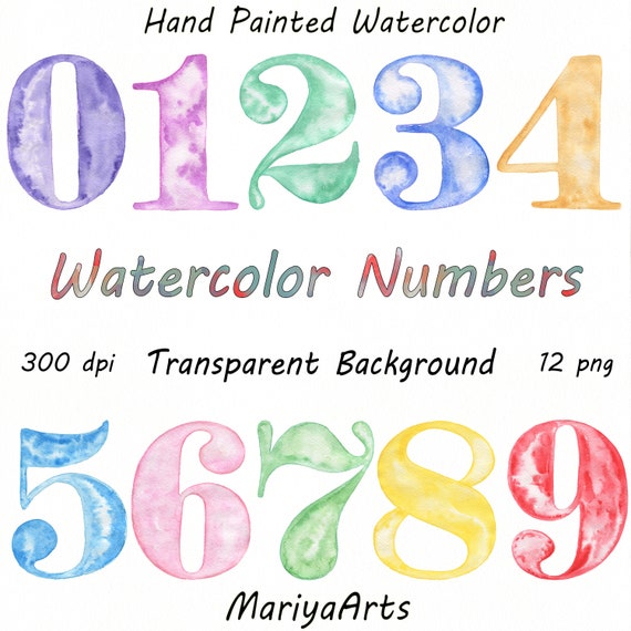 Watercolor Numbers Clipart Numbers Clip Art Digital Download - Etsy