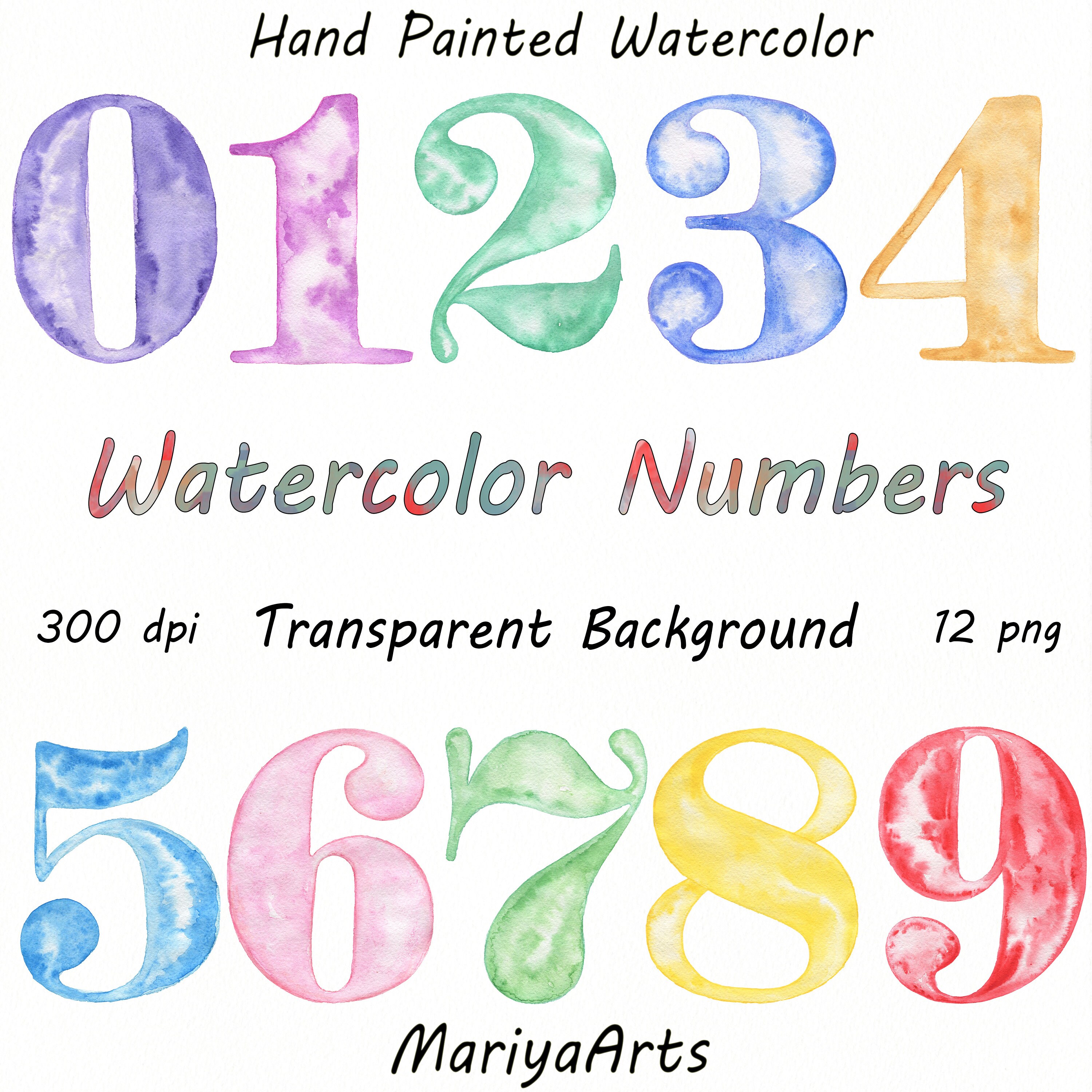 Watercolor Numbers Clipart, Numbers Clip Art Digital Download, Rainbow ...