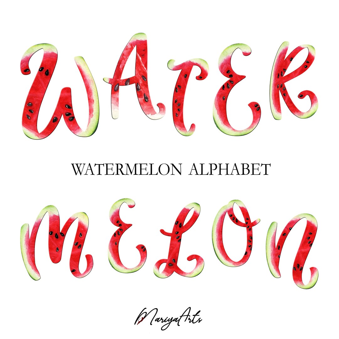Watermelon Alphabet Letters Watercolor Clipart PNG Hand Painted ...