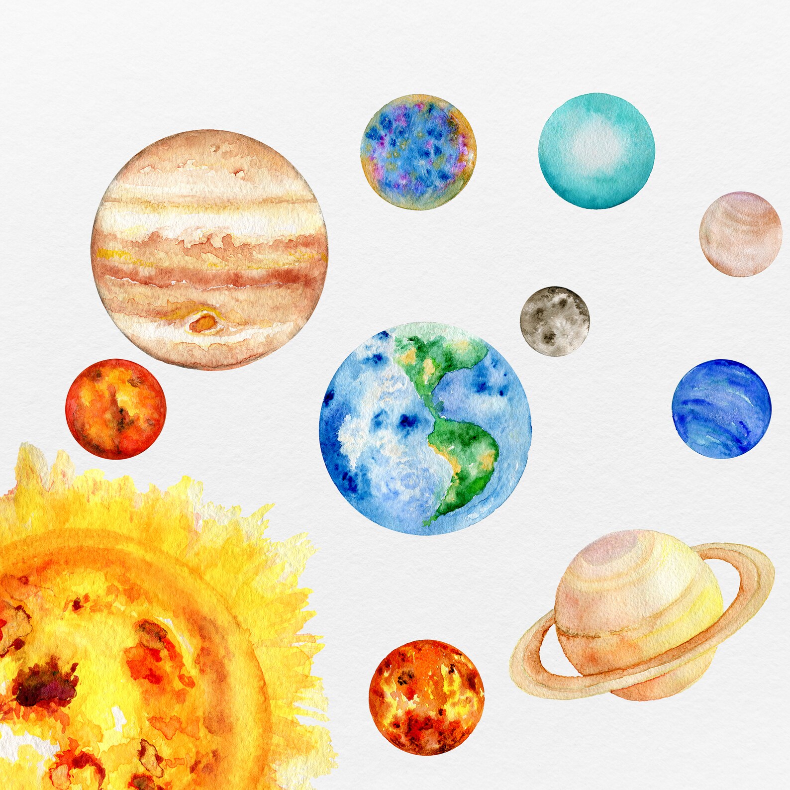 Watercolor Solar System Clipart PNG Watercolor Space Art - Etsy
