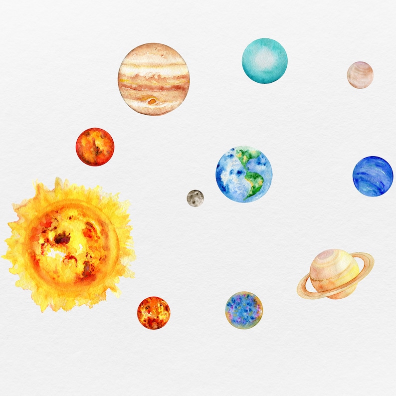 Watercolor Solar System Clipart PNG Watercolor Space Art - Etsy