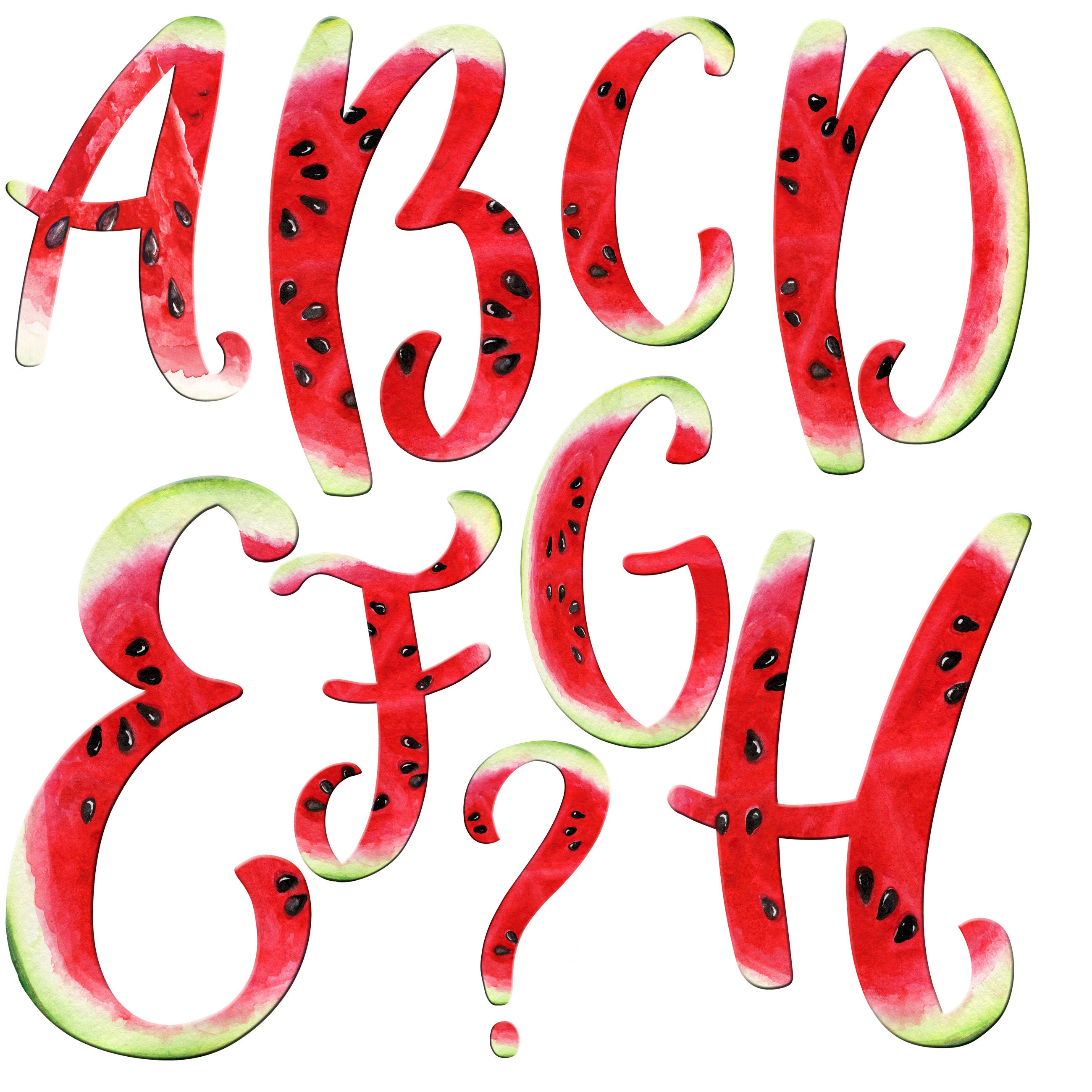 Watermelon Alphabet Letters Watercolor Clipart PNG Hand Painted ...