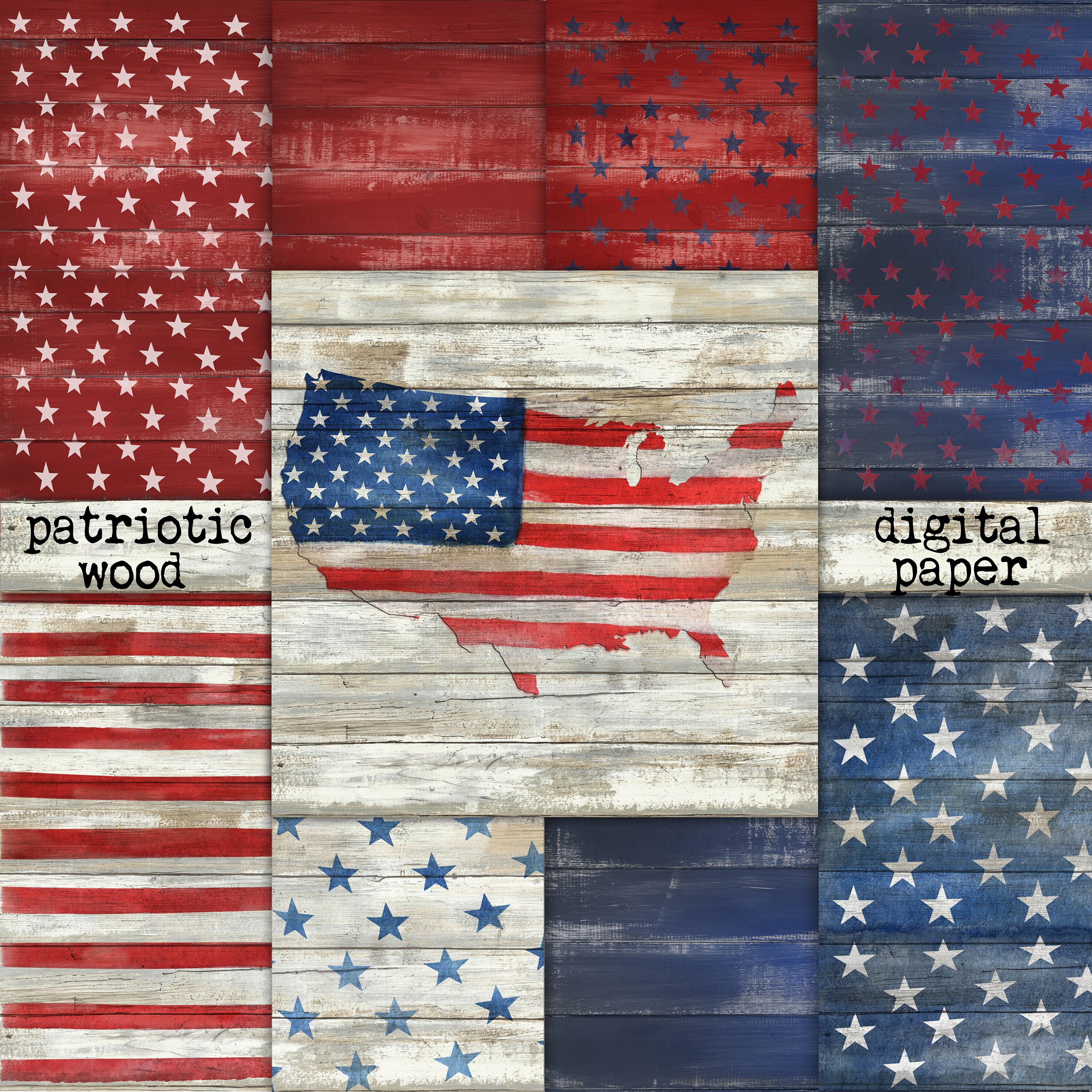 Patriotic Digital Paper Background American Flag 4th of July USA Rustic ...