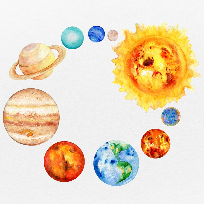 Watercolor Solar System Clipart PNG Watercolor Space Art - Etsy