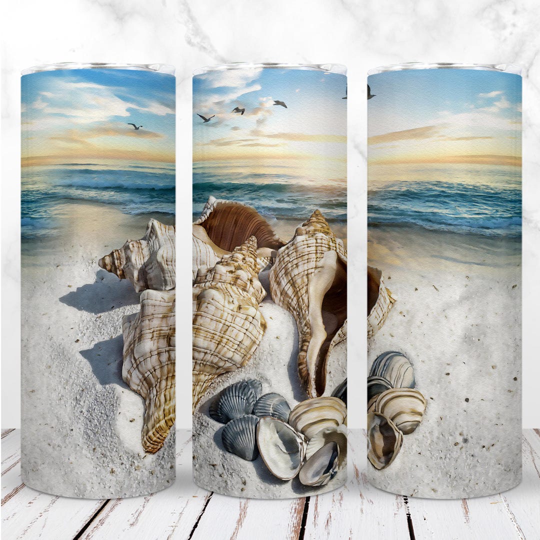 Tropical Beach Seashell Tumbler Wrap PNG 20oz Skinny Tumbler Ocean ...