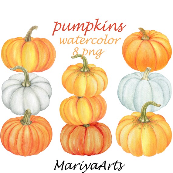 Pumpkin PNG Watercolor Clipart Fall Clip Art Autumn Pumpkin - Etsy