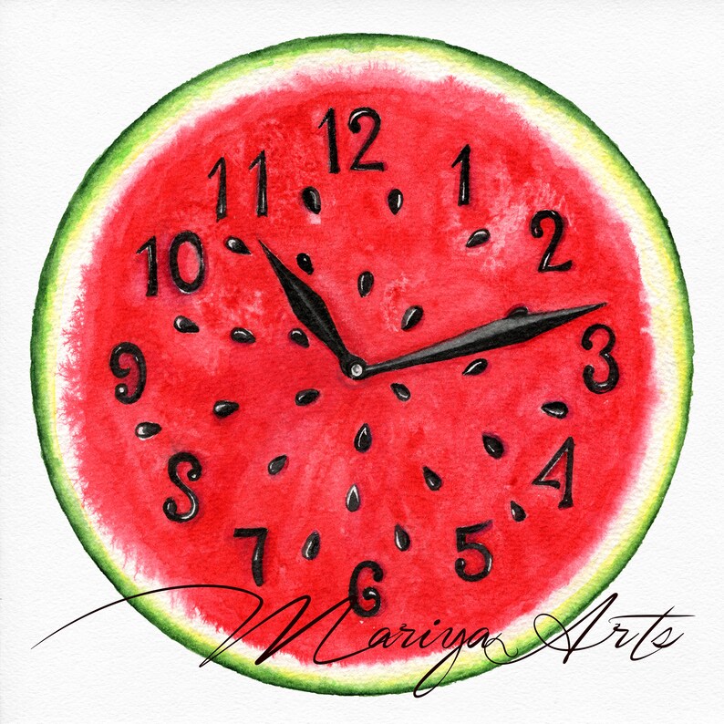 Watermelon Watercolor Clipart Watermelon Clock PNG Watercolor ...