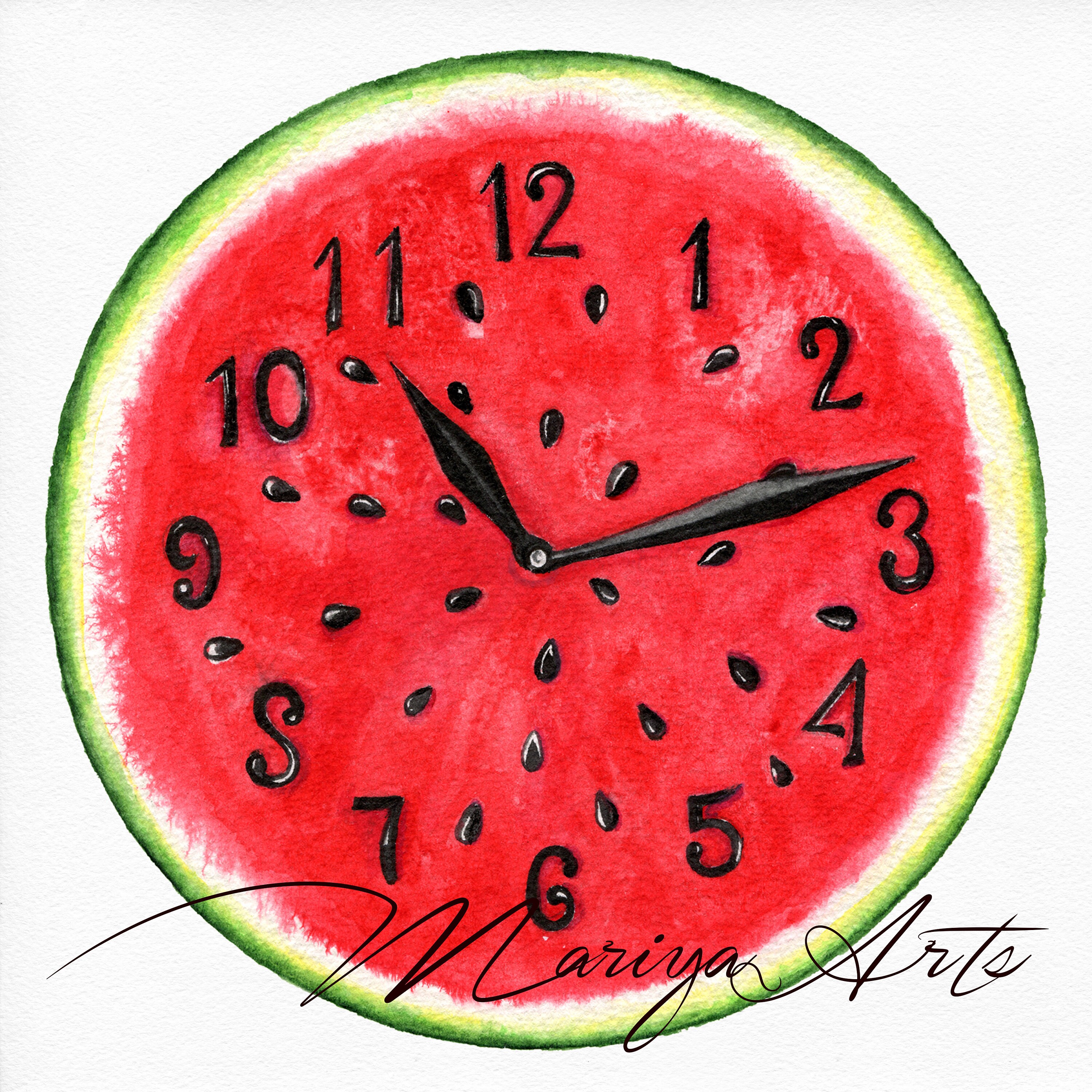 Watermelon Watercolor Clipart Watermelon Clock PNG Watercolor ...