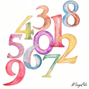 Watercolor Numbers Clipart, Rainbow Numbers, Colorful Illustrations ...