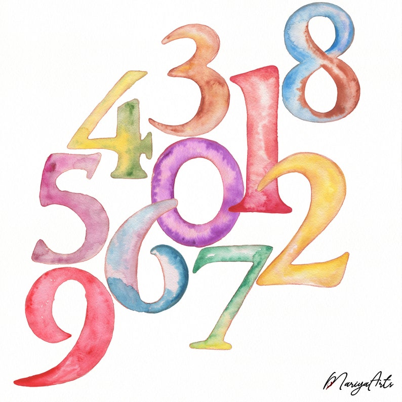 Watercolor Numbers Clipart, Rainbow Numbers, Colorful Illustrations ...