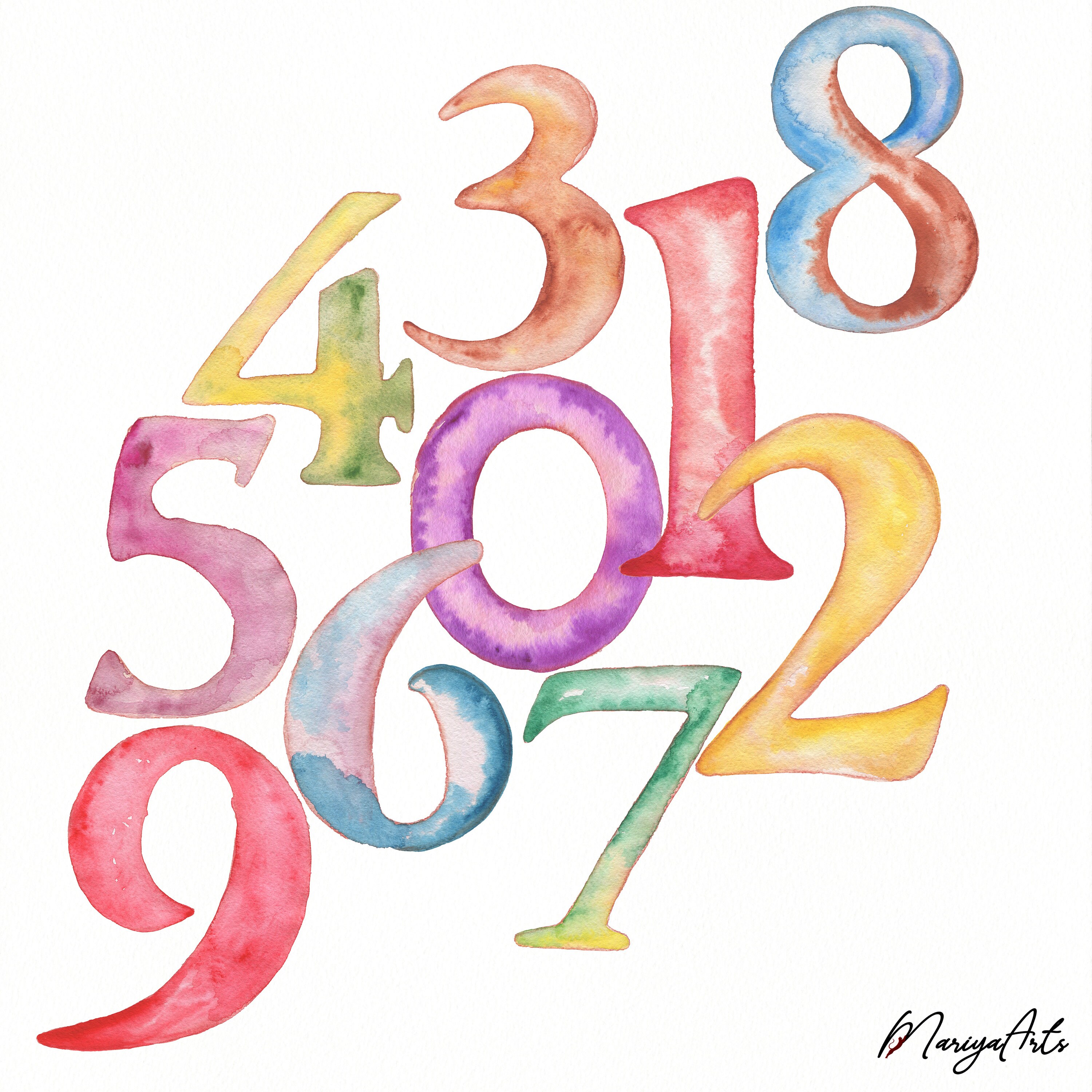 Watercolor Numbers Clipart, Rainbow Numbers, Colorful Illustrations ...