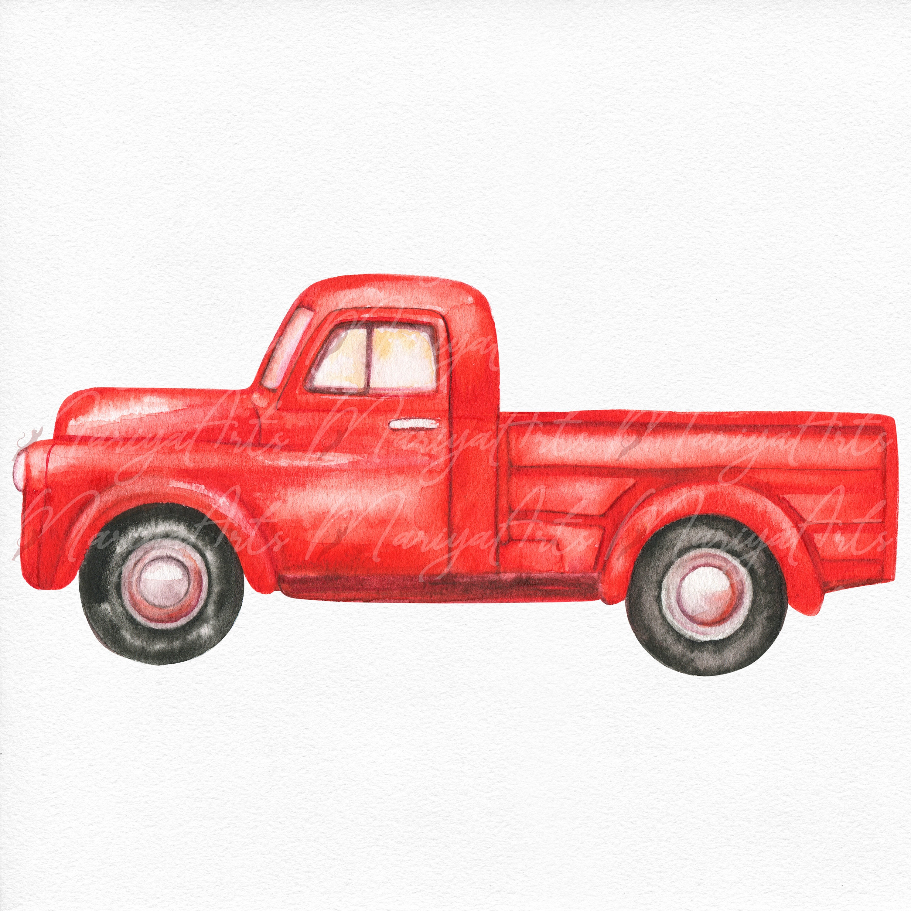 Red Truck Watercolor Clipart, Vintage, Retro Red Trucks, Farm Classic ...