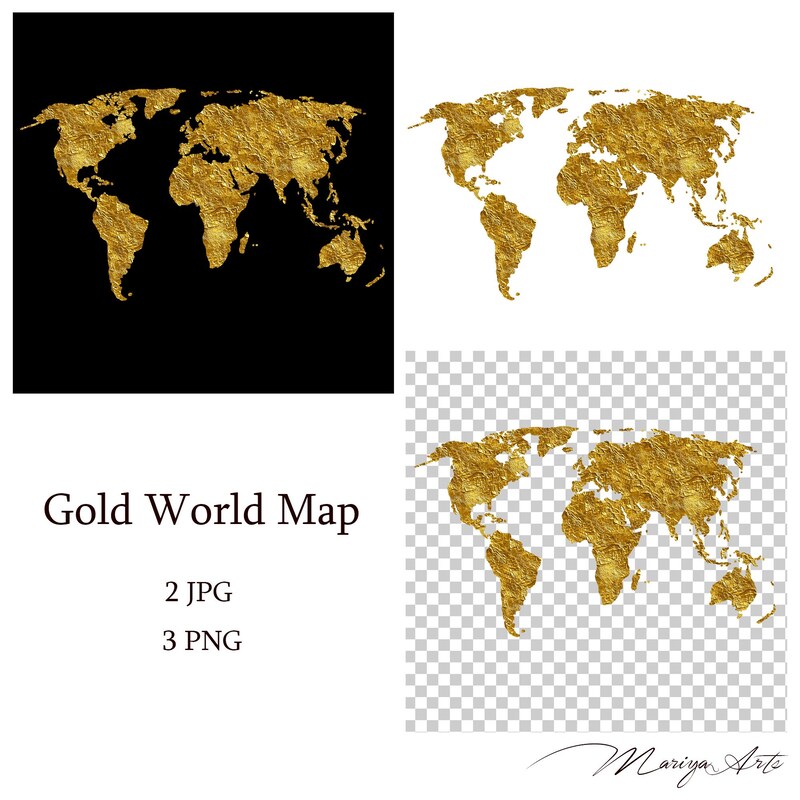 Gold World Map - Etsy