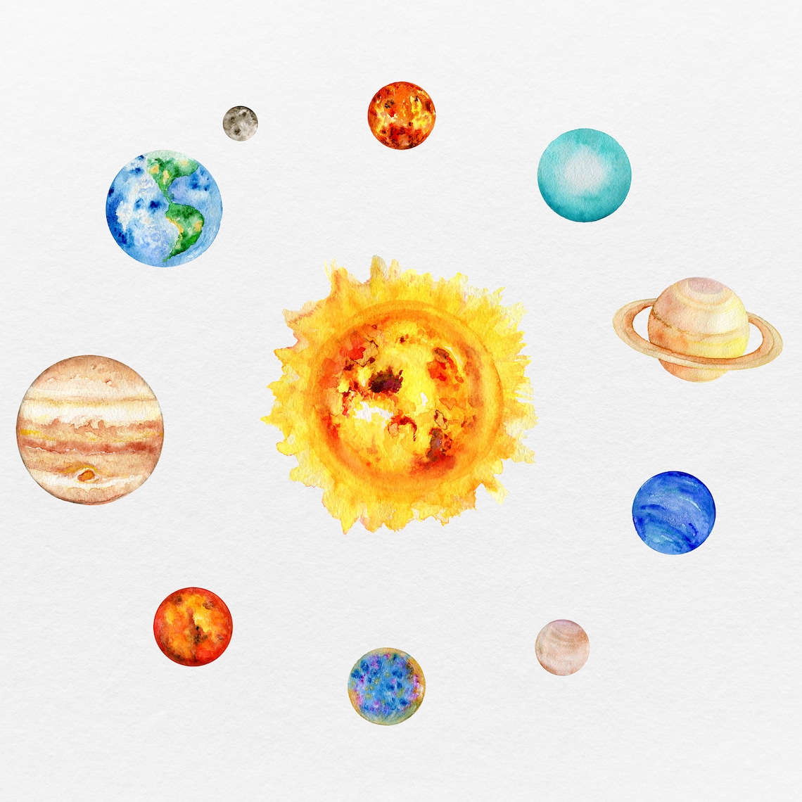 Watercolor Solar System Clipart PNG Watercolor Space Art - Etsy