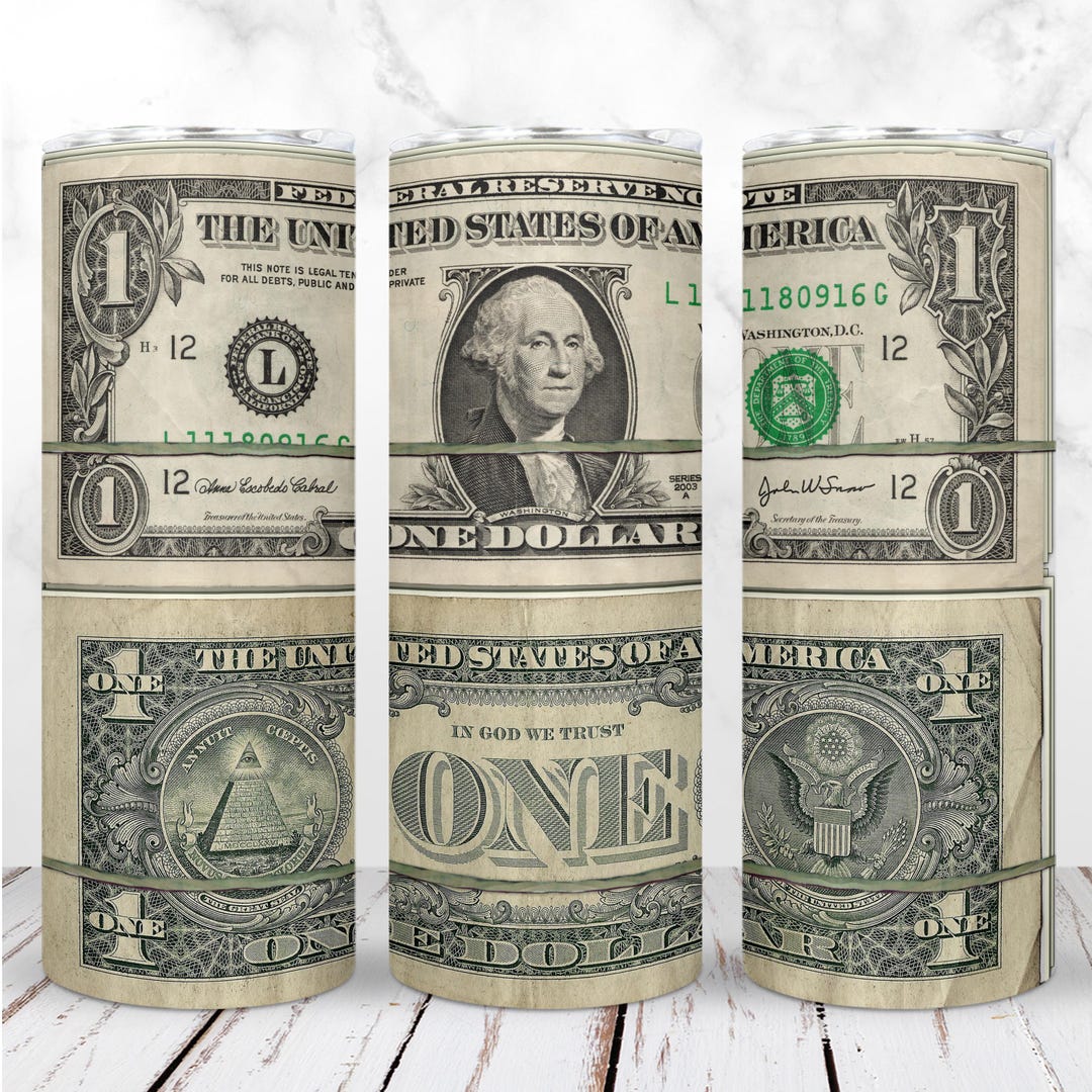 Money Tumbler Wrap 20oz Skinny Tumbler Dollars Money Roll Band Stack ...