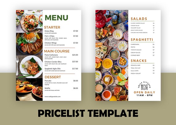 Editable Template Price List Restaurant Food Menu DIY | Etsy