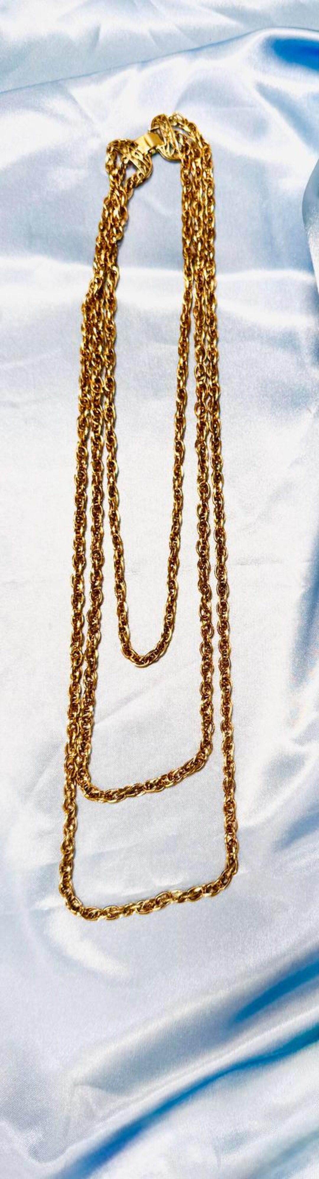 3 Strand Tone Chain Necklace Fold Over Closure - Etsy