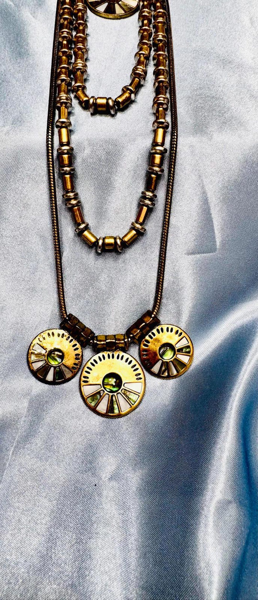 Lucky Brand Two Tone Multiple Chains Brass Pendants With Abalone Inlay ...