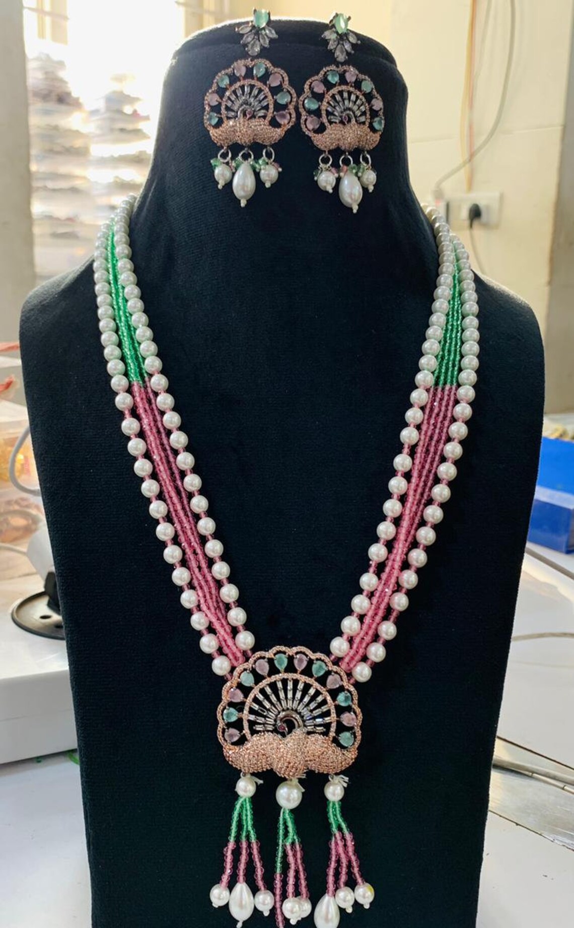 Traditional Pachi Kundan Long Mala Set/bollywood Style Beaded - Etsy