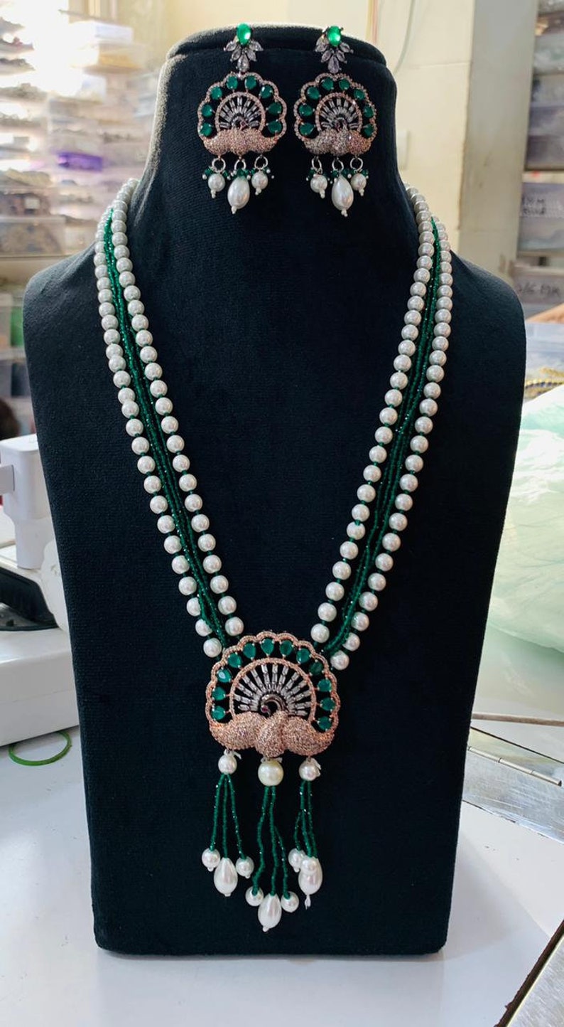 Traditional Pachi Kundan Long Mala Set/bollywood Style Beaded - Etsy