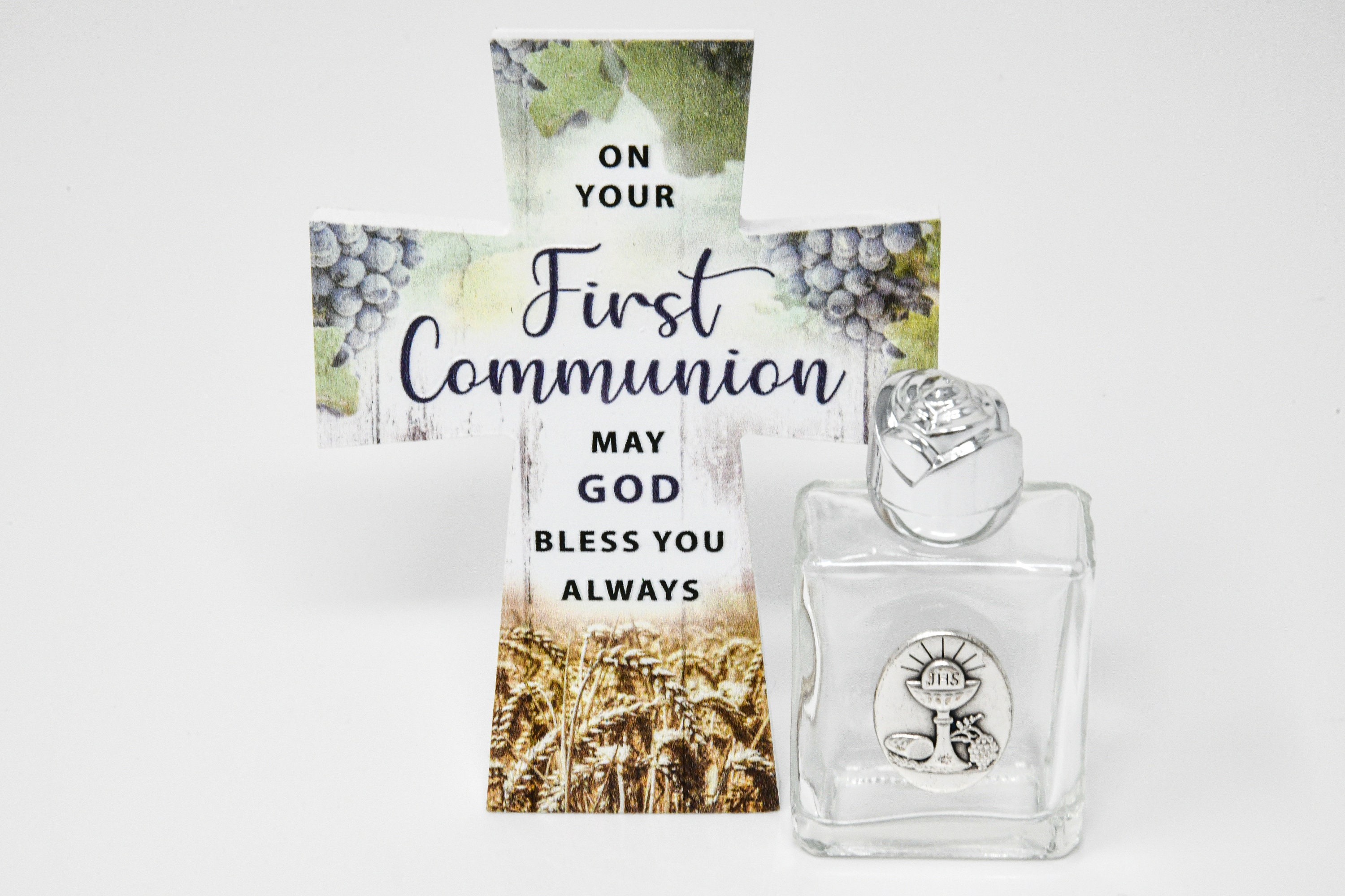 First Holy Communion Cross & a Communion Lourdes Water Bottle - Etsy