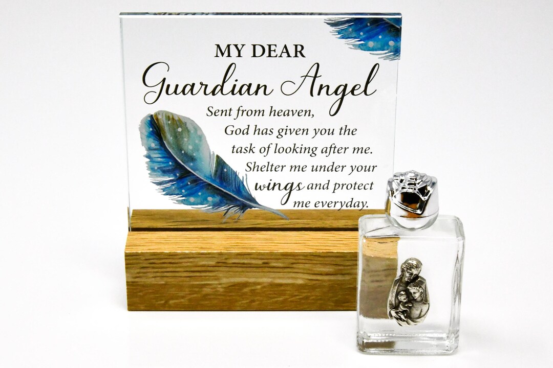 Standing Glass and Wood Guardian Angel Design With Bevelled Edges ...