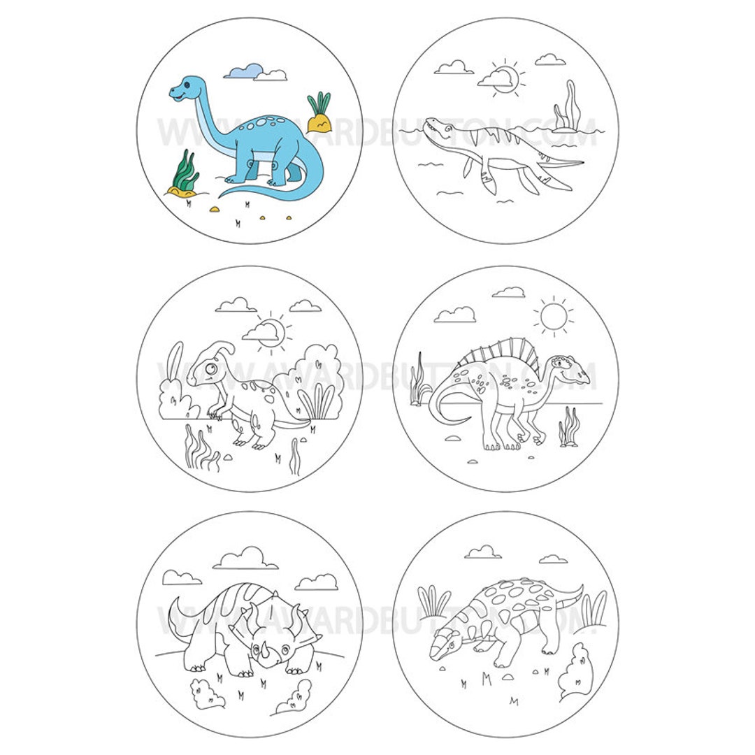 75 Mm 3in Button / Badge Templates for Coloring: Dinosaurs 6 Coloring ...