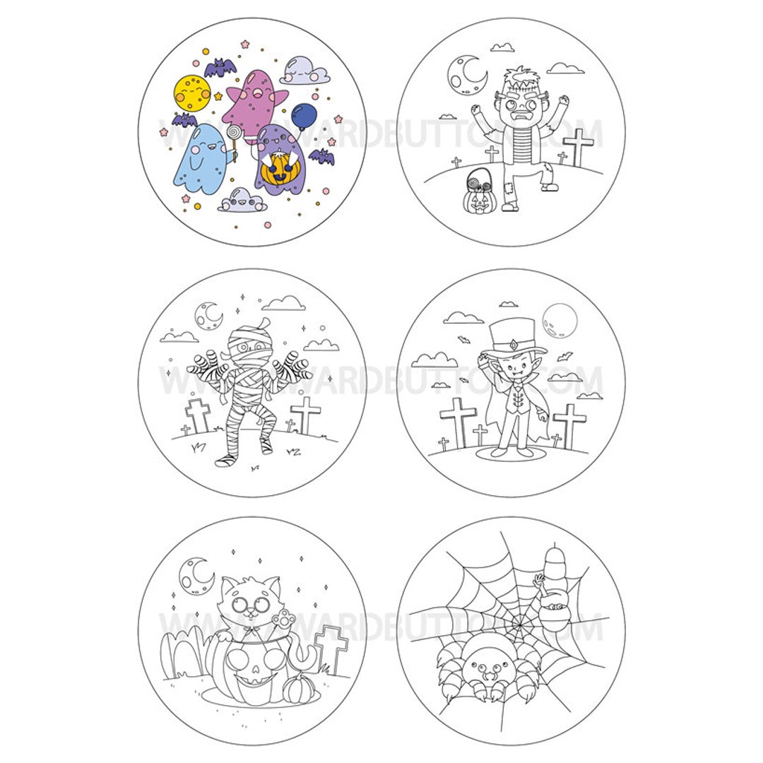75 Mm 3in Button / Badge Templates for Coloring: Halloween 6 Coloring ...
