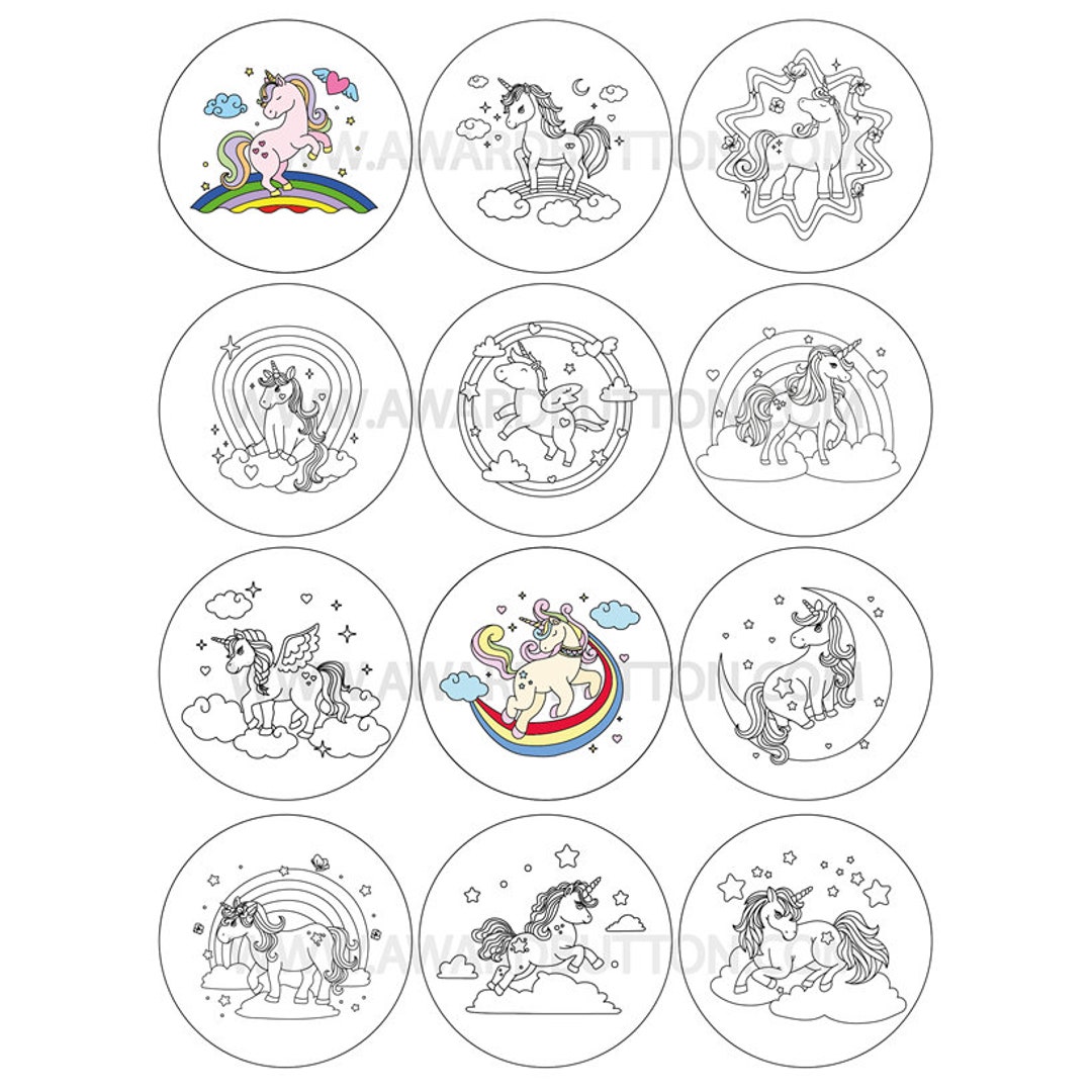 50 Mm 2.0in Button / Badge Template for Coloring: Unicorns 12 Coloring ...